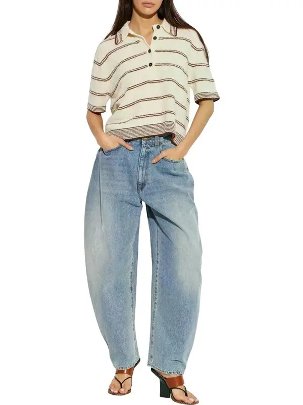 RÓHE Striped Polo Top - Neutrals