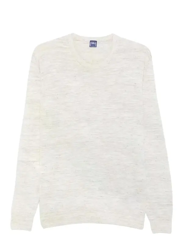 Fedeli Slub Texture Crew Neck Long Sleeve Sweater - Neutrals