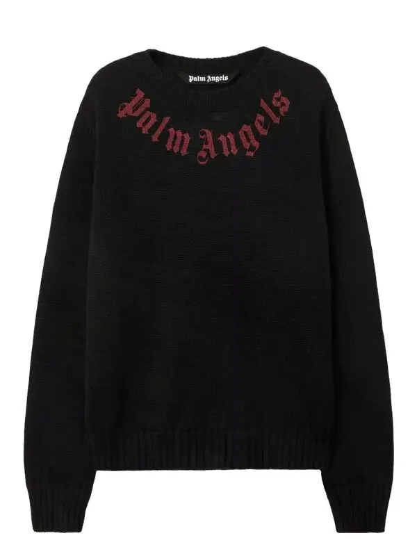 Palm Angels Logo-embroidered Crew Neck Sweater - Black