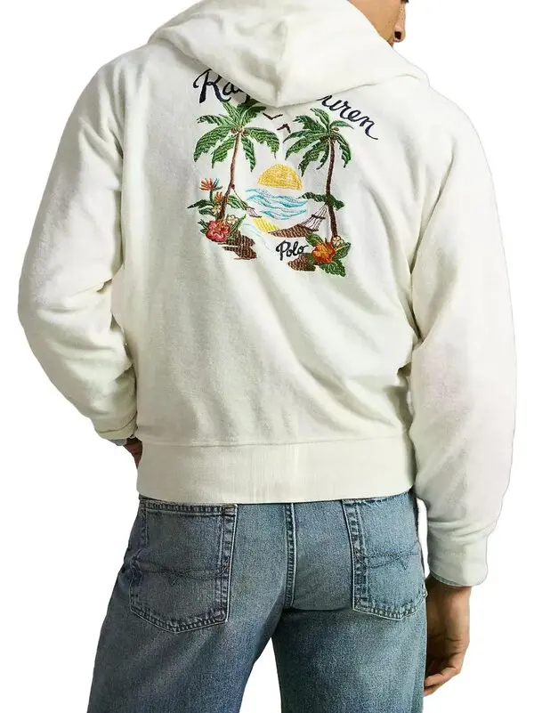 Polo Ralph Lauren Embroidered Tropical Motif Full Zip Hoodie - Neutrals