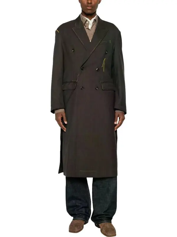 SEWMOD Contrast Stitch Double-breasted Coat - Brown
