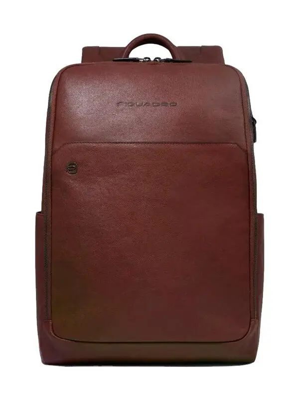 PIQUADRO Leather Laptop 14 Backpack - Brown