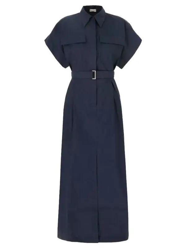 Brunello Cucinelli Belted Short-sleeve Dress - Blue