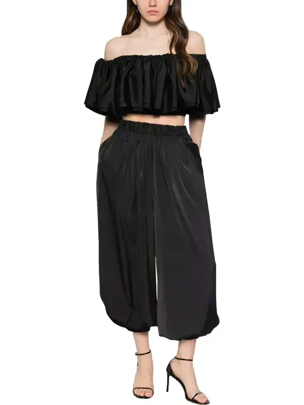 PARLOR Elasticated Waist Peplum Hem Blouse - Black