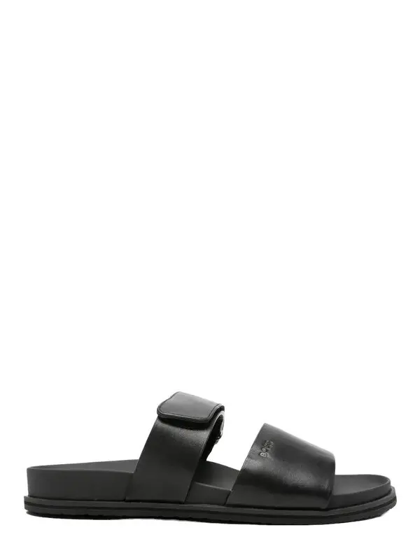 BOSS Leather Slides With Riptape Strap - Black