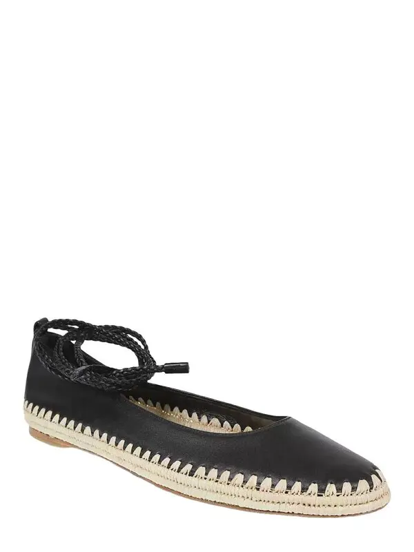 Max Mara Nappa Leather Ballet Flats With Whipstitch Trim And Braided Ankle Tie - Black