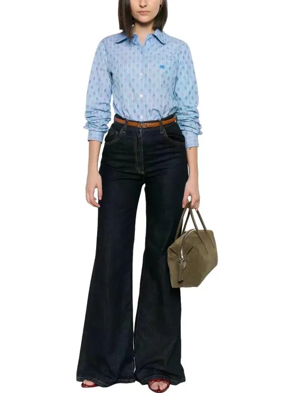 Etro Pegasus-embroidered Striped Shirt - Blue