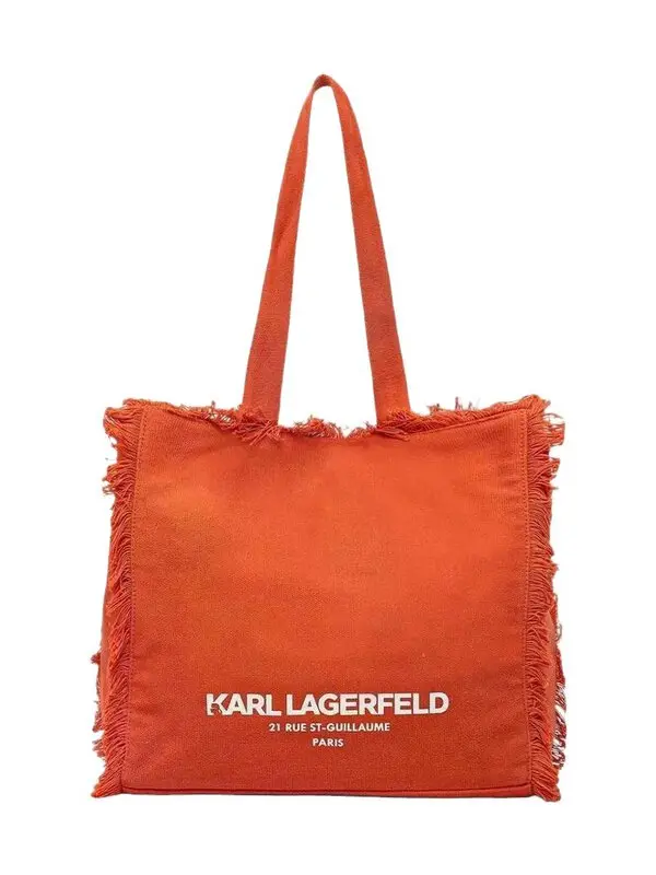 Karl Lagerfeld Canvas Tote Bag With Frayed Edges - Orange