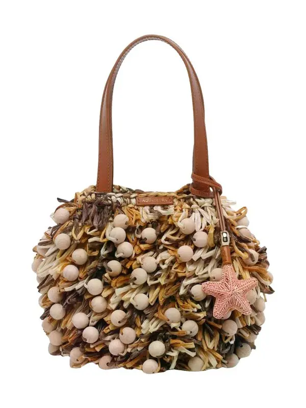 AQUAZZURA Raffia Pom-pom Clutch Bag - Neutrals
