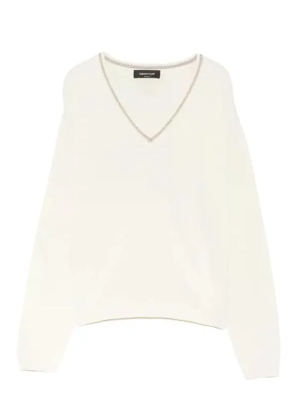 Fabiana Filippi V-neck Sweater With Embellished Trim - Neutrals