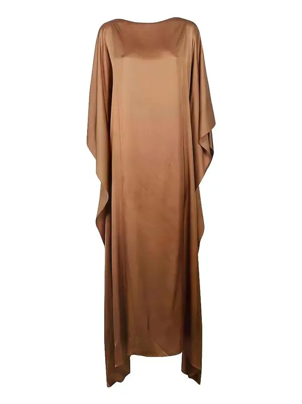 SA SU PHI Marta Maxi Dress Draped Sleeves, Boat Neck - Brown