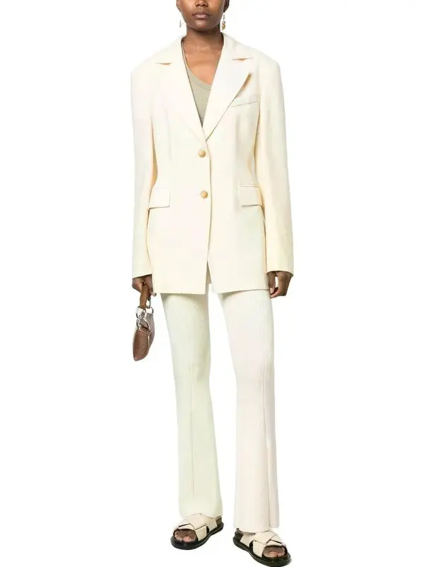 AERON Ribbed Knit Flared Trousers - Neutrals