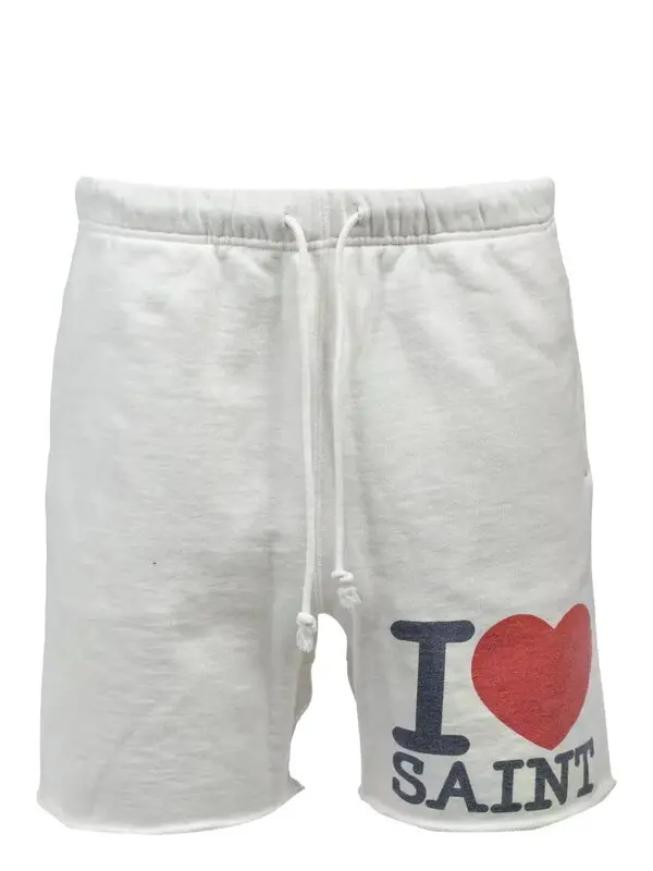 SAINT MXXXXXX Drawstring Jersey Shorts With Raw-cut Hem - Neutrals