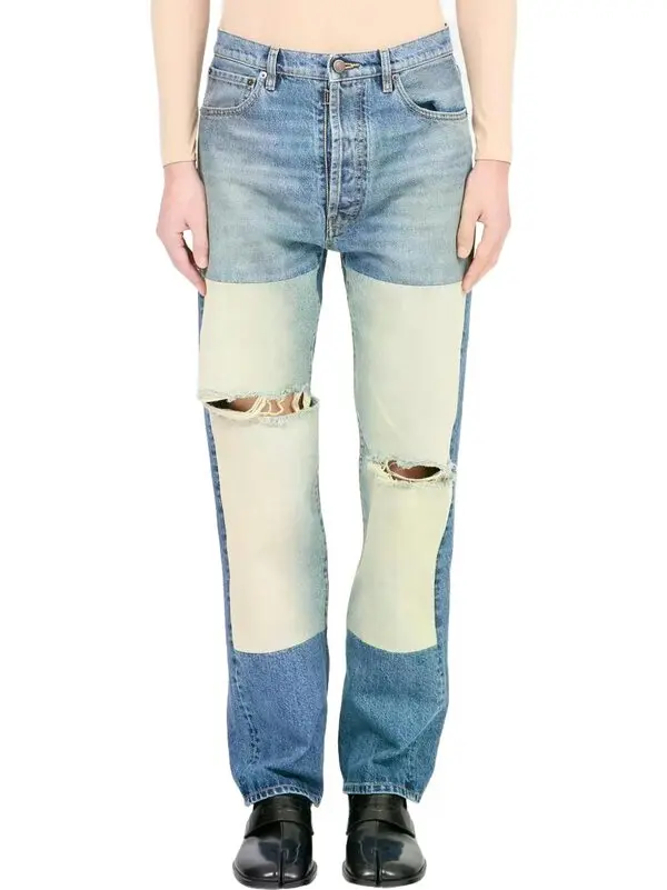 MAISON MARGIELA Paneled Ripped Straight Leg Jeans - Blue