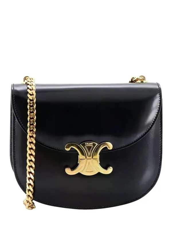 Celine Triomphe Besace Clea Chain Flap Shoulder Bag - Black