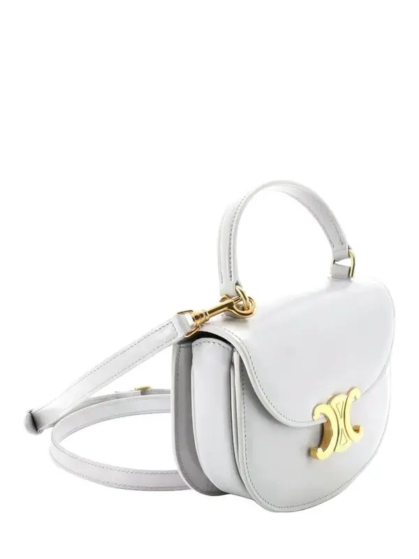 Celine Triomphe Besace Clea Top Handle Flap Bag Leather Mini Satchel - Grey