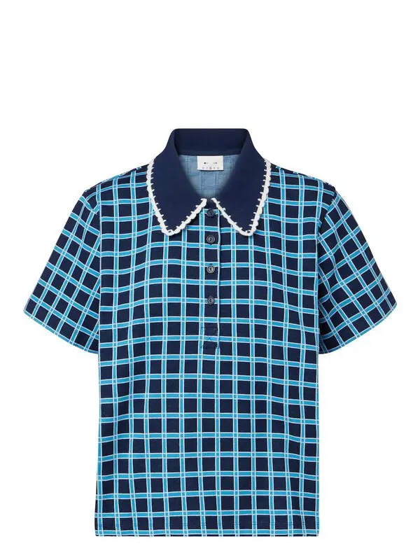 The Upside Clubhouse Checked Cotton Polo Shirt - Blue