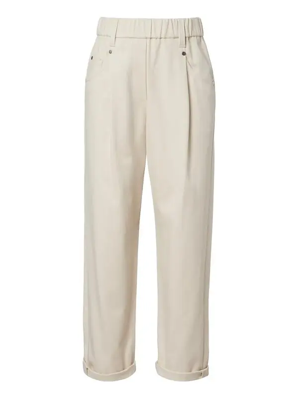 Brunello Cucinelli Monili Cotton-blend Straight-leg Trousers - Beige
