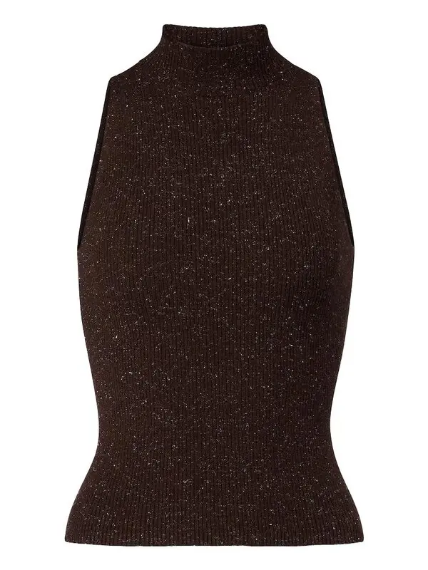 Brunello Cucinelli Ribbed-knit Lame Mockneck Top - Brown