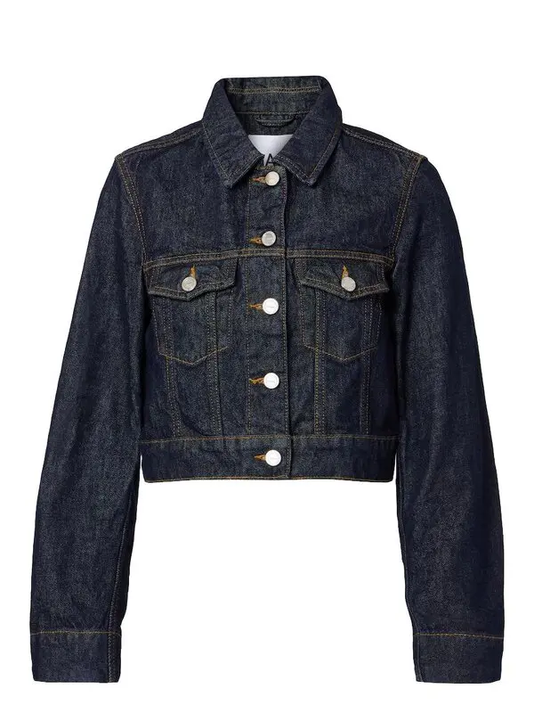 GANNI Cropped Denim Jacket In Rinse - Blue