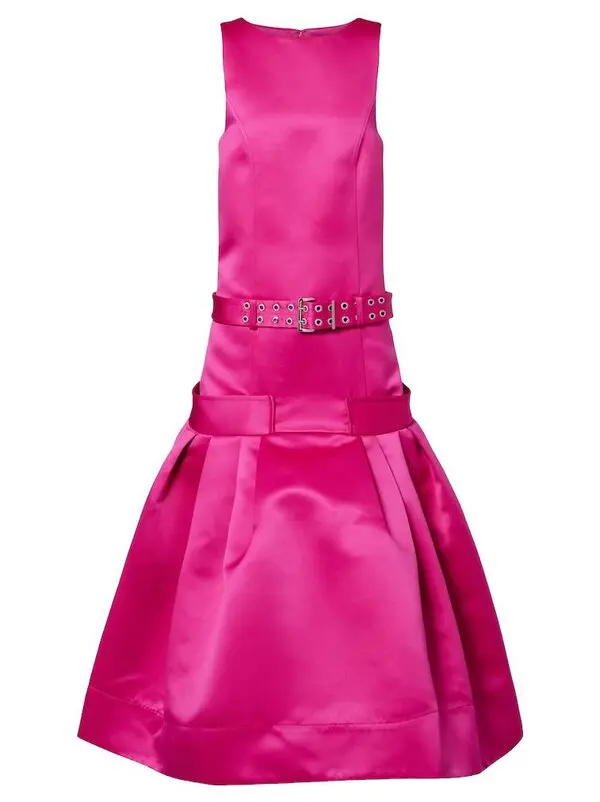 GANNI Belted Satin Midi Dress In Raspberry Rose - Pink