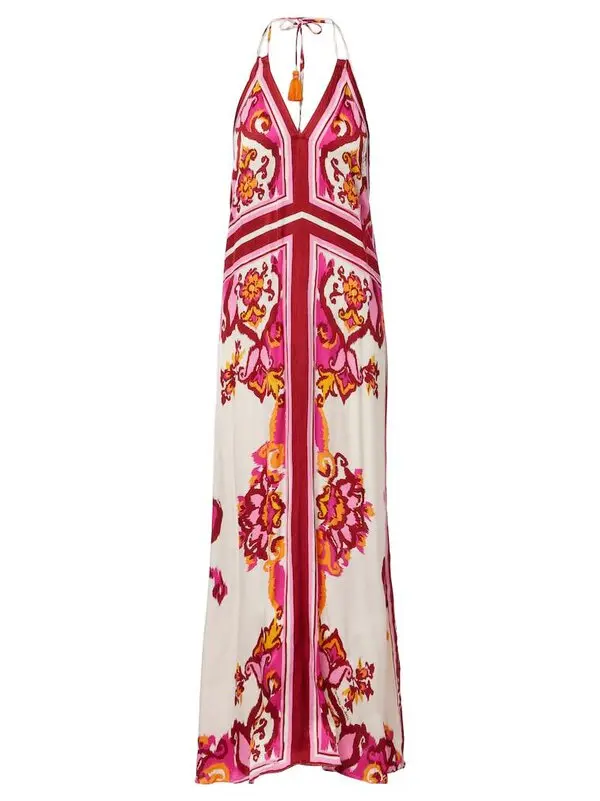 Poupette St Barth Mary Printed Halterneck Maxi Dress - Pink