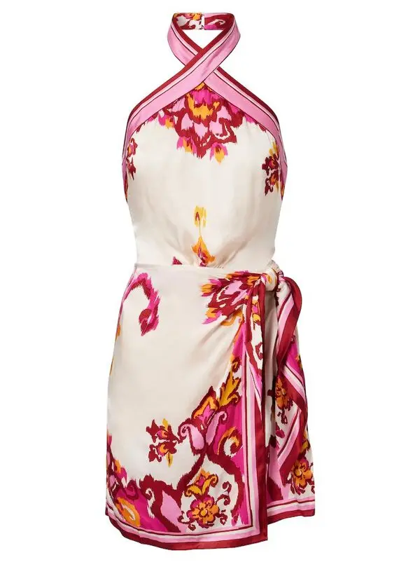 Poupette St Barth Manon Printed Satin Minidress - Pink