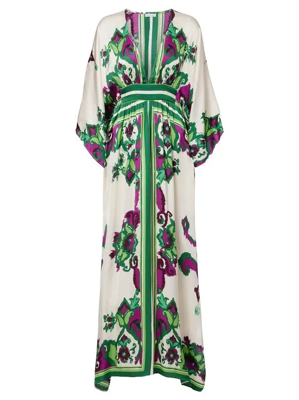 Poupette St Barth Sol Floral Satin Kaftan - Green