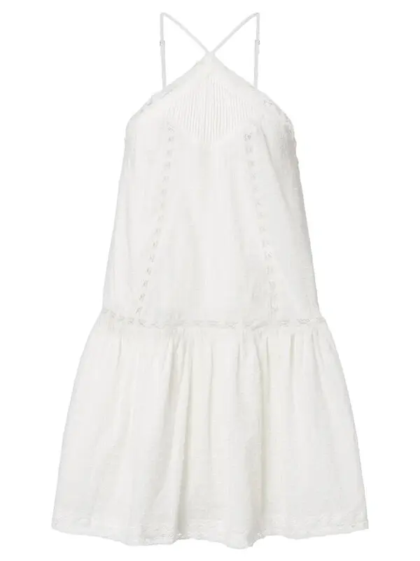 Poupette St Barth Nora Lace-trimmed Halterneck Cotton Minidress - White