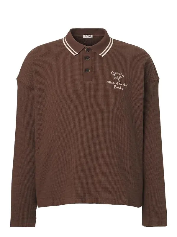 BODE Geneva Waffle-knit Cotton Polo Sweater - Brown