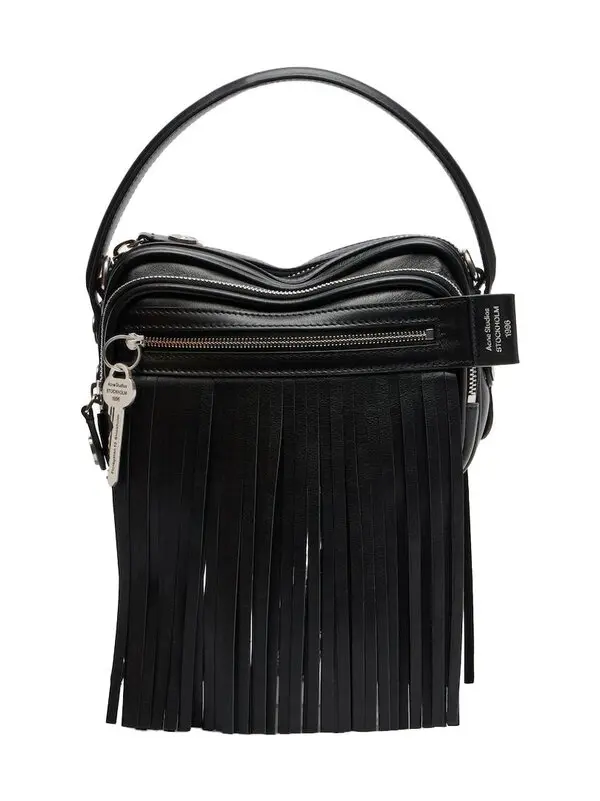 Acne Studios Leather Shoulder Bag With Fringe Detail - Black