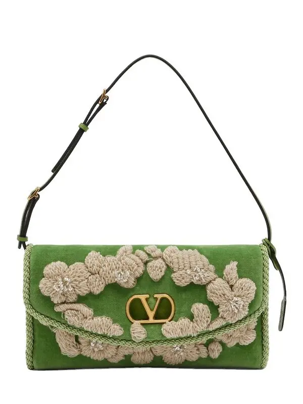 Valentino Garavani Devain Embellished Velvet Shoulder Bag - Green