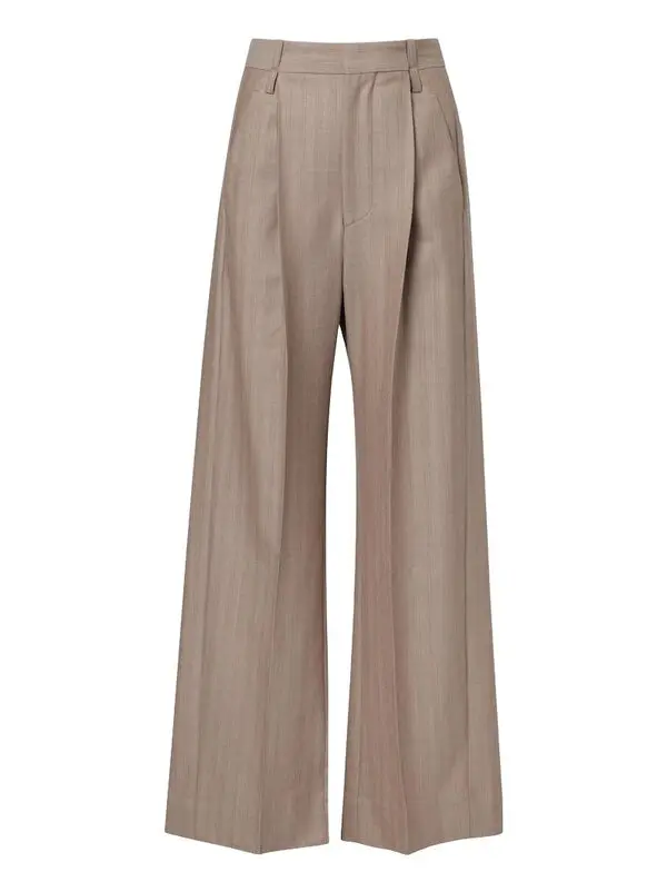 Victoria Beckham Pleated Virgin Wool Herringbone Trousers - Grey