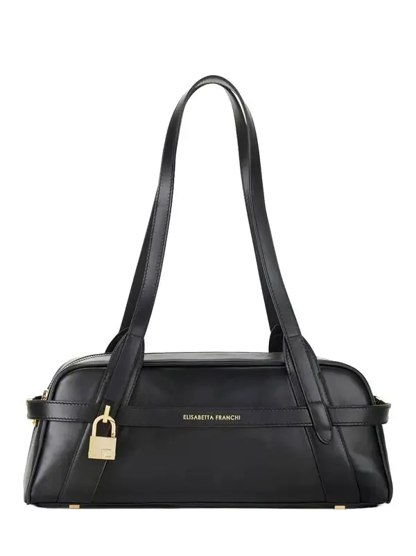 Elisabetta Franchi Leather Shoulder Bag With Padlock Detail - Black