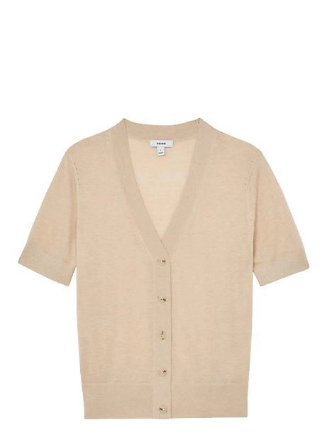 REISS Seren V-neck Knitted Cardigan - Neutral