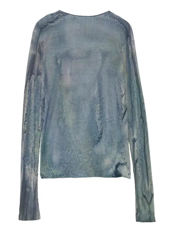 Masnada Acid-wash Long-sleeve Blouse With Adjustable Tie - Blue