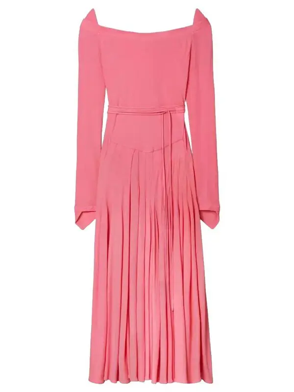 Tory Burch Viscose Jersey Midi Dress With Pleated Skirt And Tie Belt - Pink