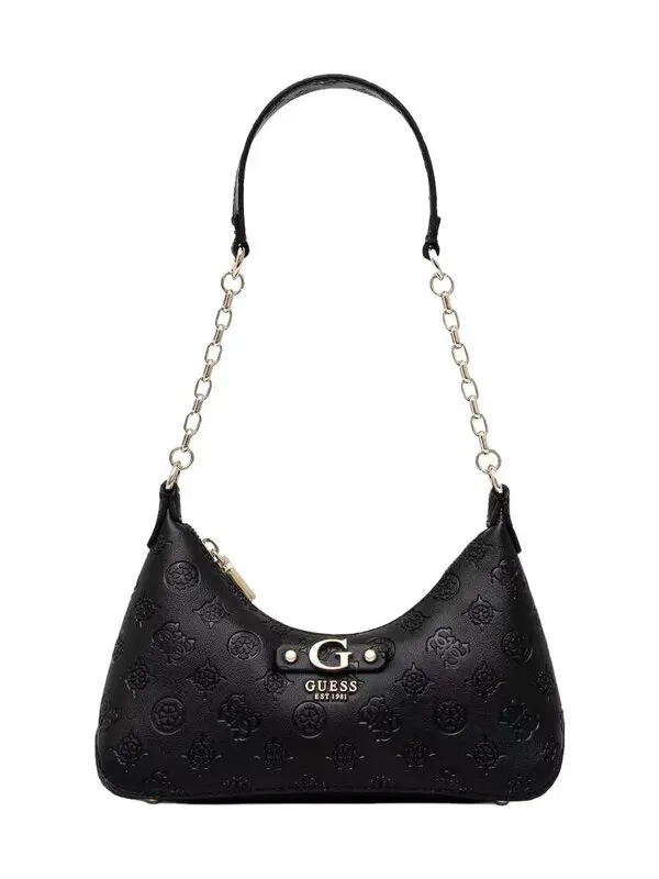Guess Dita Shoulder Bag With Debossed Logo Pattern And Chain Strap - Black