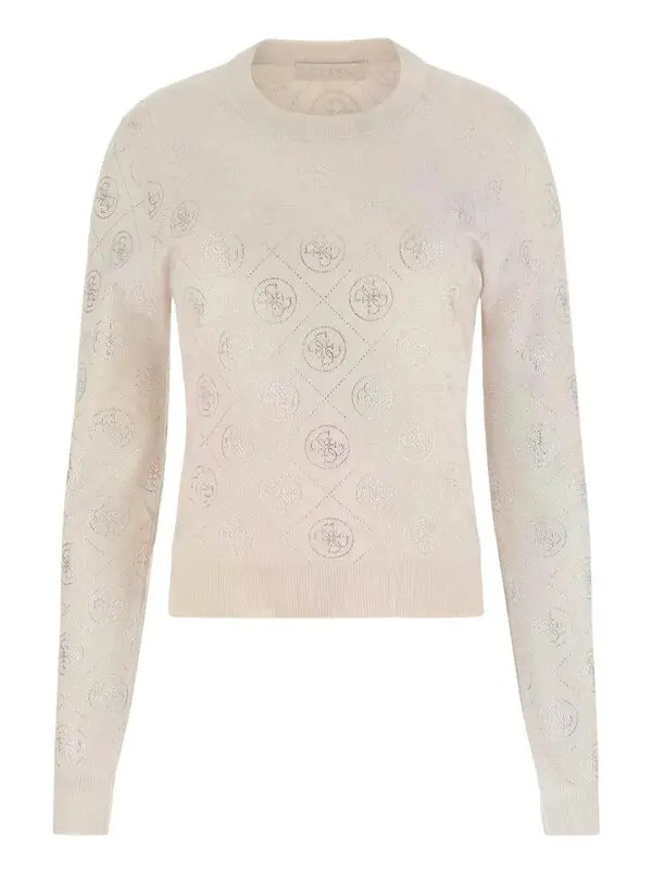 Guess Rhinestone-embellished Logo-pattern Sweater - Neutrals