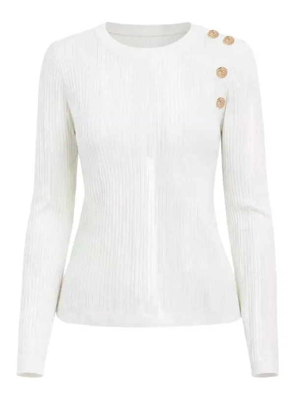 Guess Ribbed Button Detail Sweater - White
