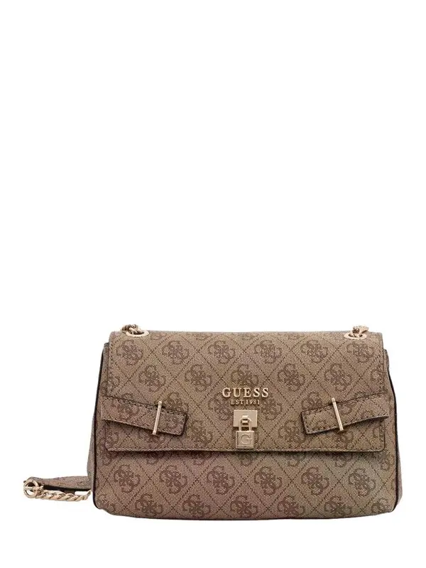 Guess Monogram Pattern Shoulder Bag With Chain Strap - Brown
