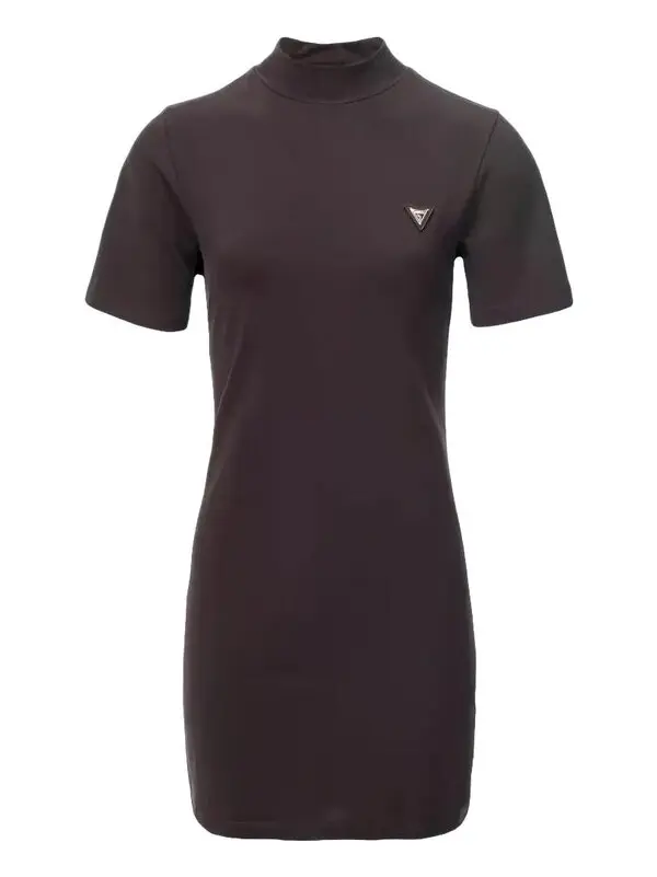 Guess Sonia High-neck Mini Dress With Logo Plaque - Brown