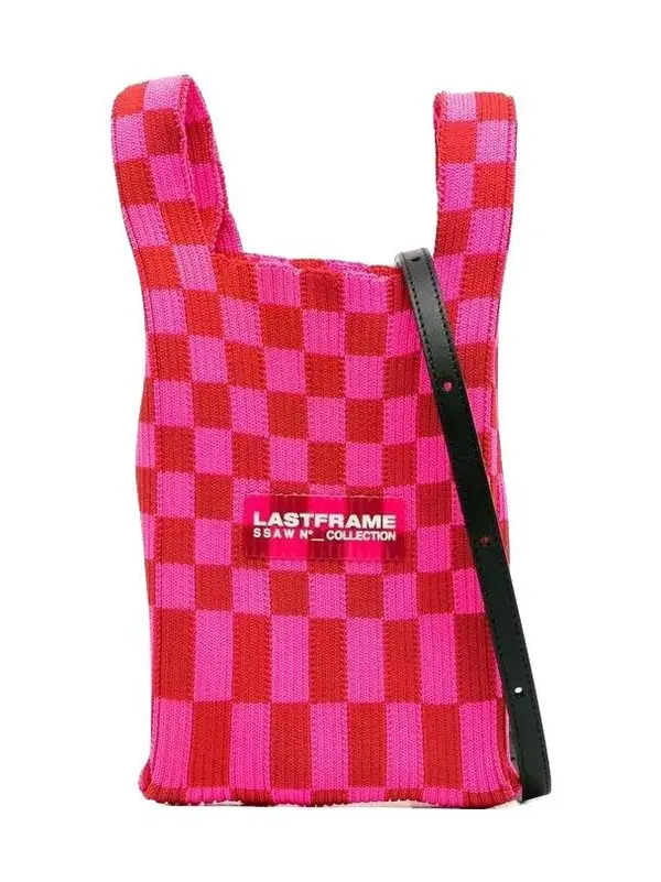 LASTFRAME Checkerboard Pleated Satchel Bag - Pink