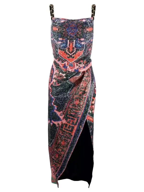 Balmain Sequined Abstract Print Maxi Dress - Blue