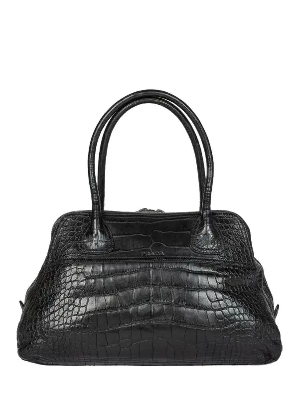 Prada Crocodile-effect Top Handle Tote Bag - Black