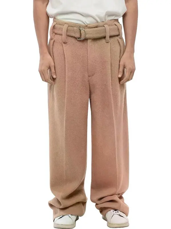 JIL SANDER Belted Pleated Wool Trousers - Neutrals