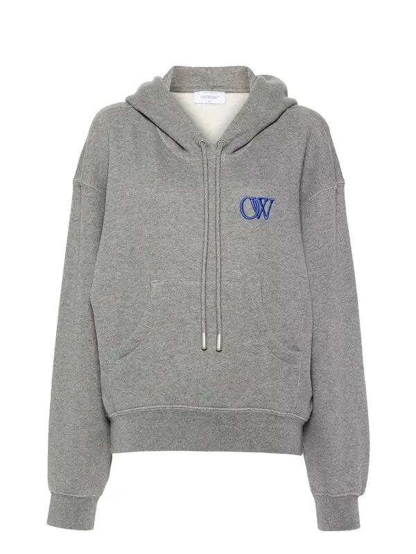 Off-White Embroidered Logo Cotton Hoodie - Grey
