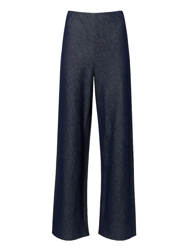 Vince Colette Cotton And Linen Chambray Wide-leg Pants - Blue