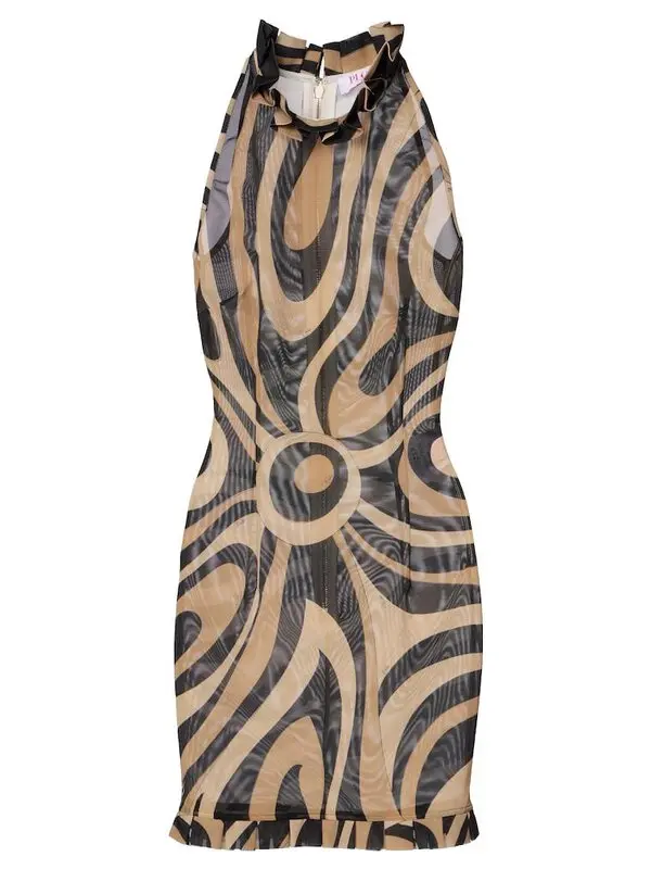 Emilio Pucci Marmo Ruffled Mini Dress - Beige