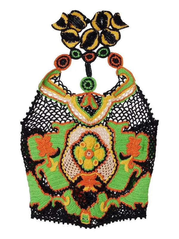 Etro Floral Crochet Cotton Crop Top - Multicoloured